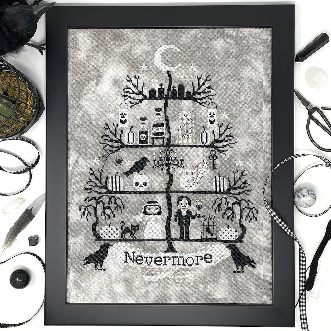 Edgar Allan Poe Tree - Modern Cross Stitch Pattern by Tiny Modernist - Etsy