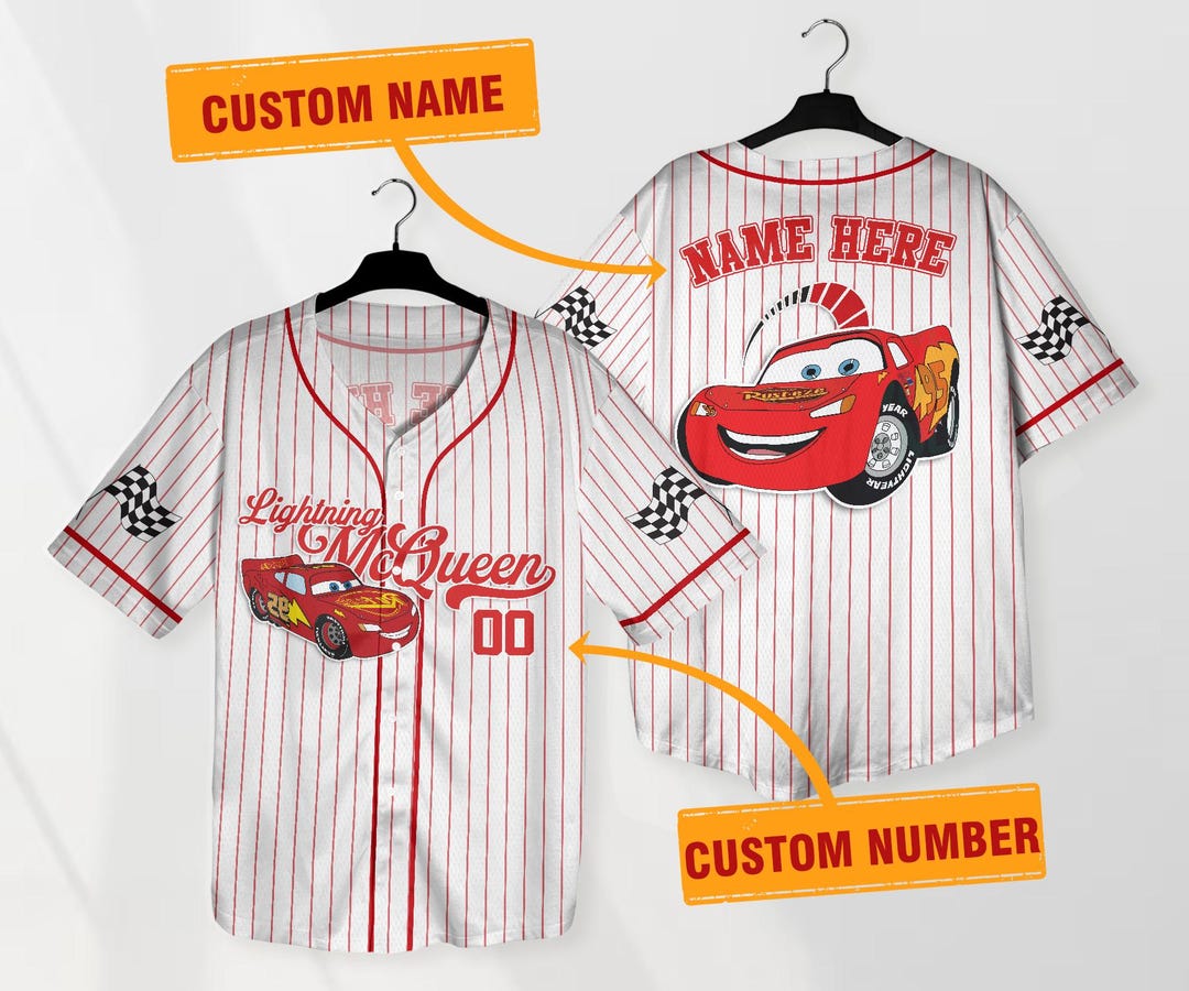 Custom Disney Cars Lightning Mcqueen Baseball Jersey Shirt Custom Name ...