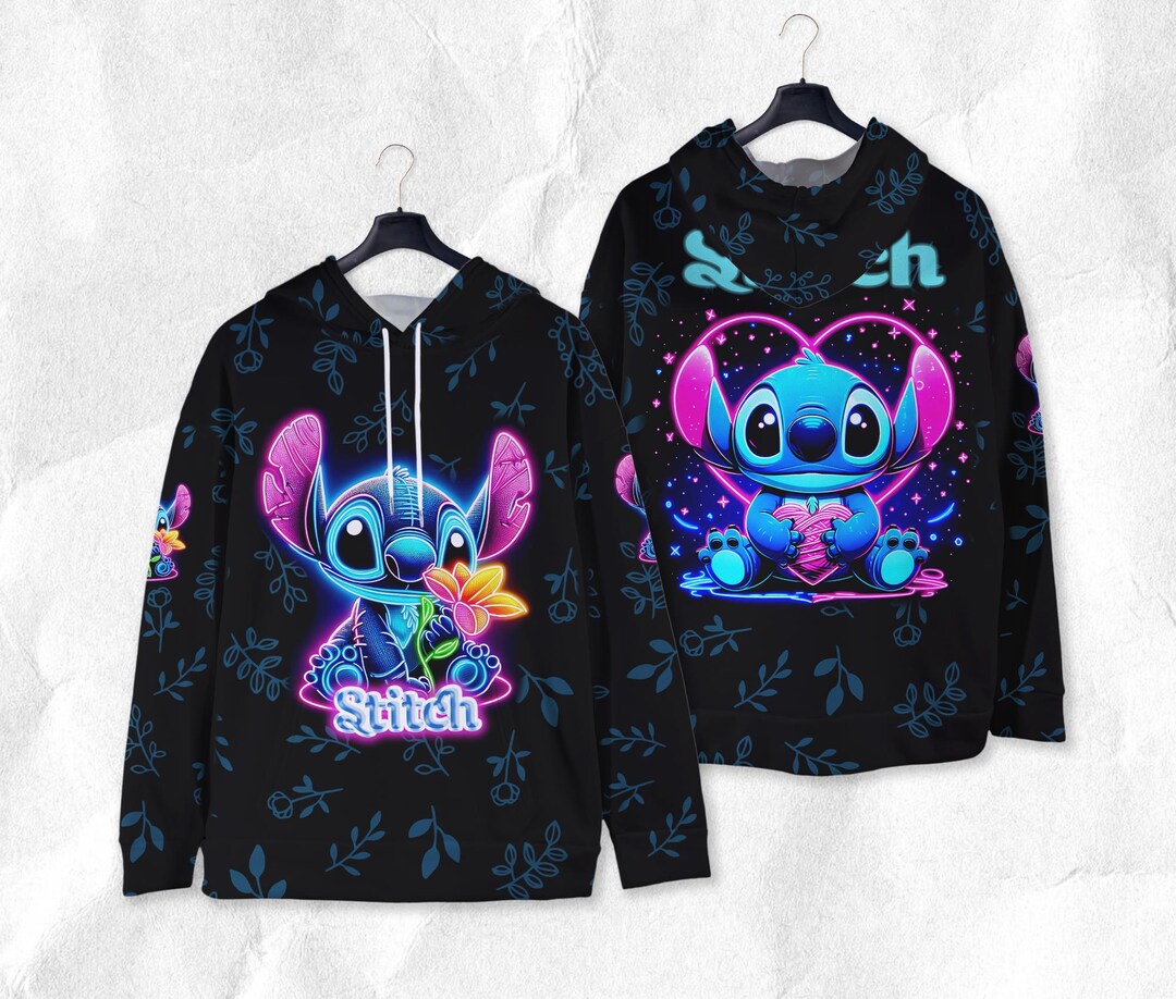 Stitch Hoodie Shirt Stitch Neon Cartoon Hoodie Shirt Stitch Shirt Gift ...