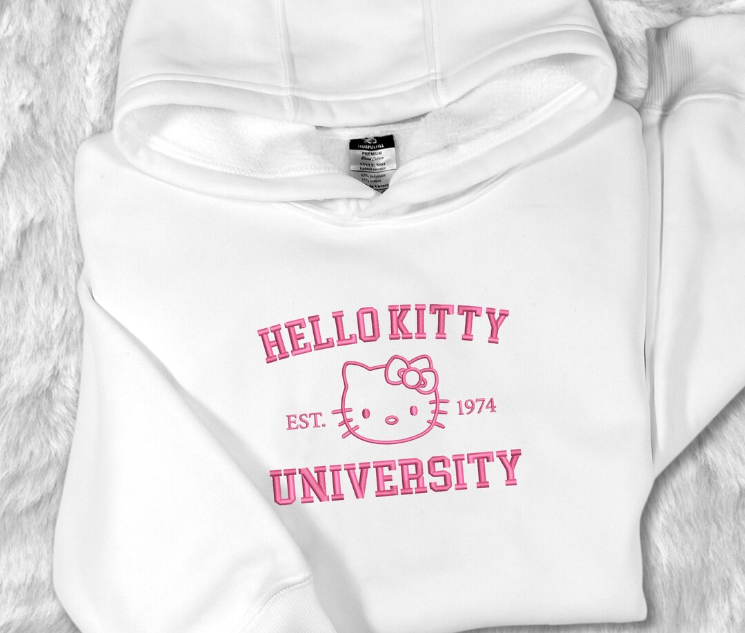Hello Kitty Embroidered Hoodie Crewneck Hoodie Cute Kitty Embroidered ...