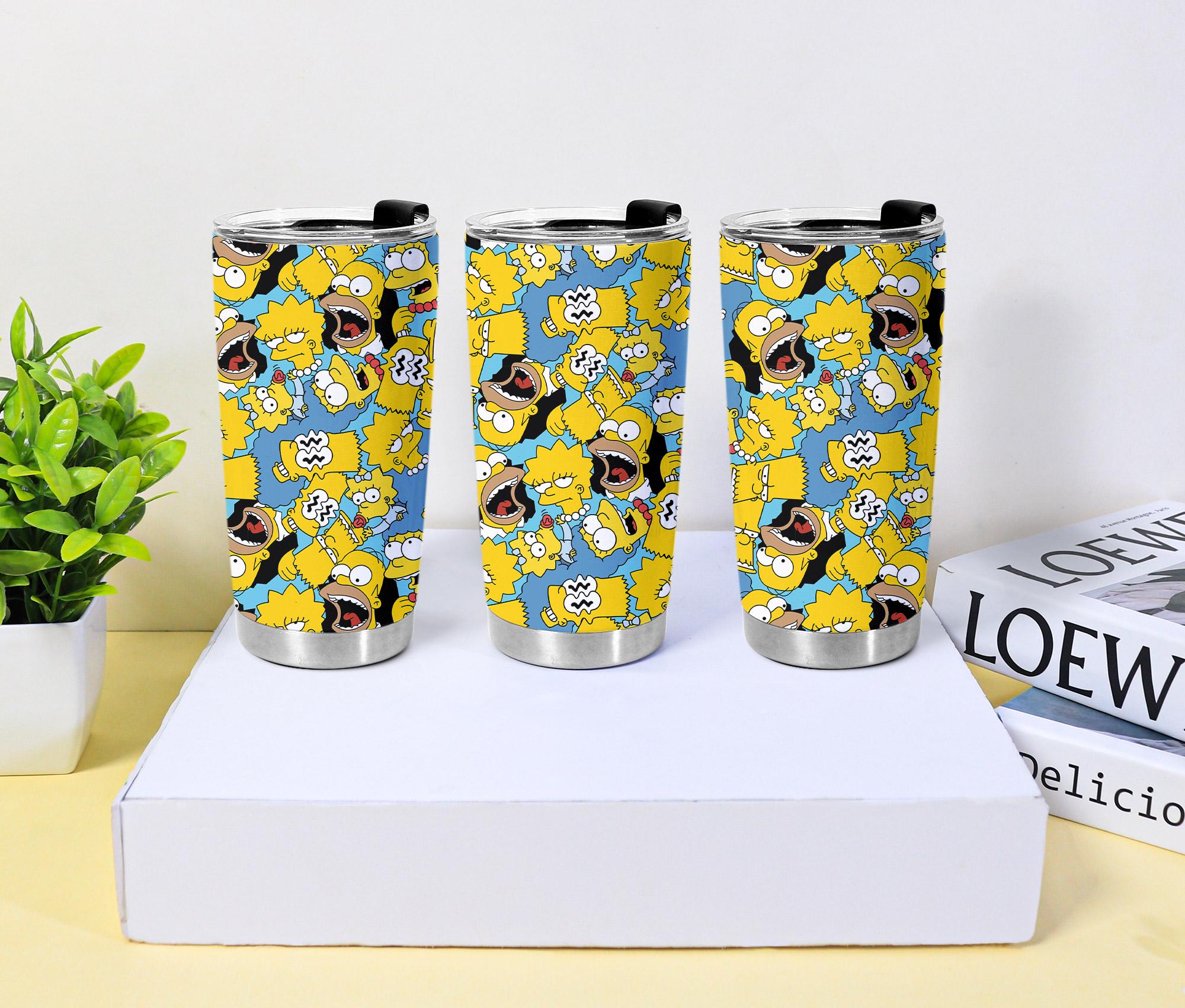 The Simpsons Tumbler, Funny Cartoon Coffee Tumbler, Colorful Insulated ...