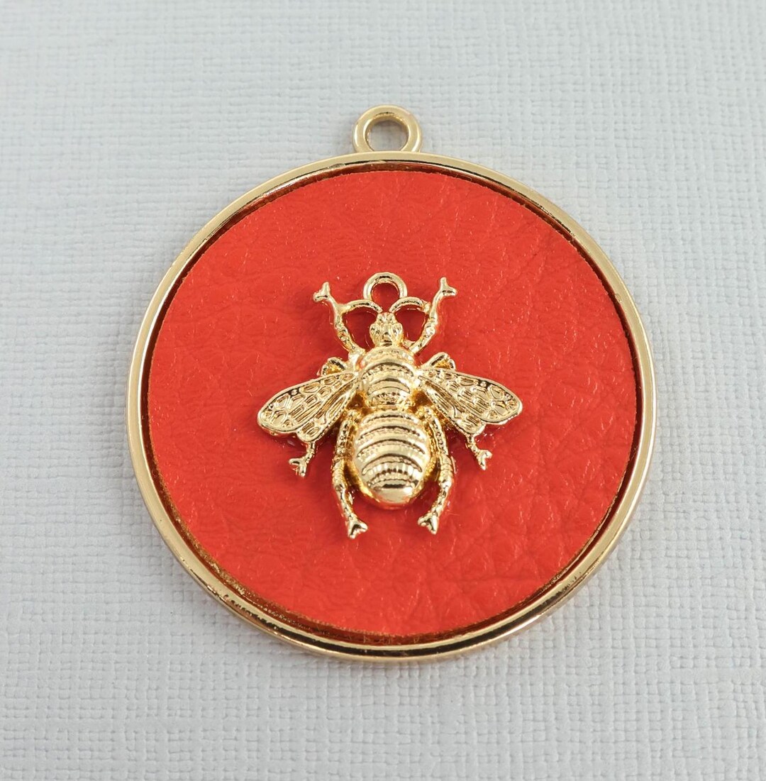 Large Red and Gold Bee Pendant, Medallion Insect Statement Jewelry ...
