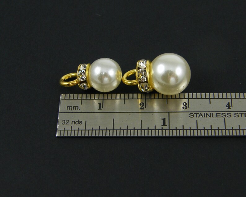 8 Pcs White Pearl Beads Gold and Clear Rhinestone Bead Cap - Etsy