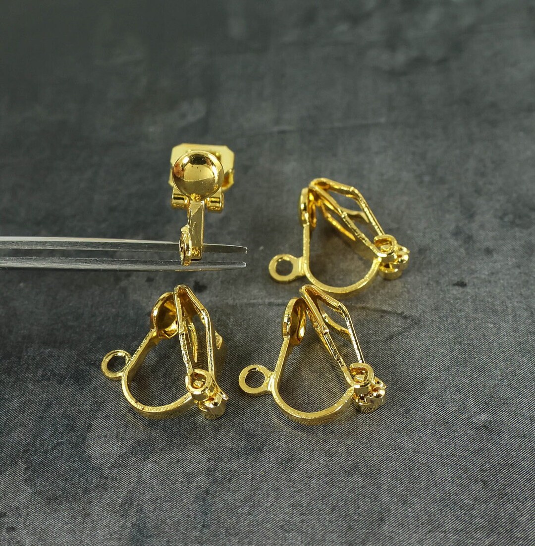 20 Pcs Small Gold Clip on Earring Findings, 4mm Partial Ball Pad Bright ...