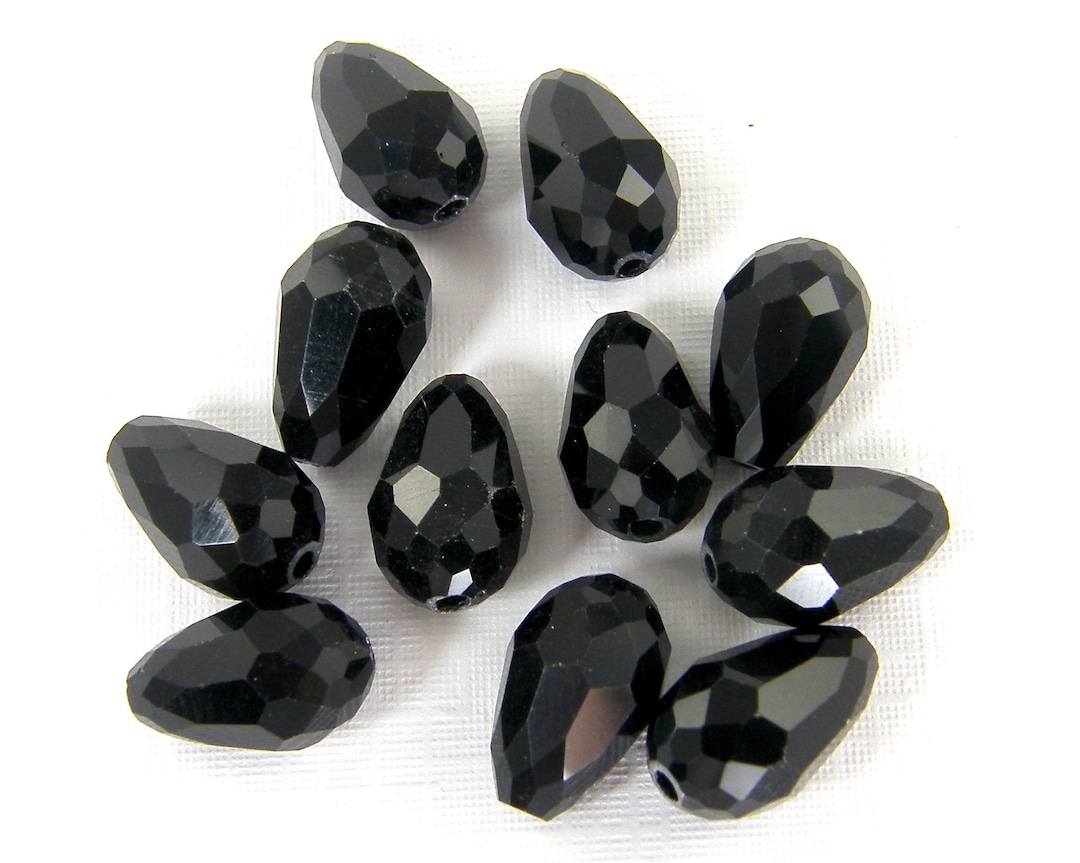 20 Pcs Black Faceted Teardrop Glass Beads, 15x10mm Opaque Black ...
