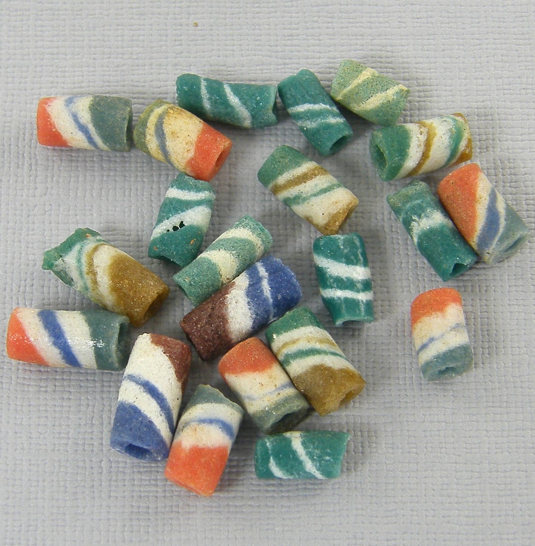 Assorted Sandcast African Trade Beads,blue Green Orange White Striped ...