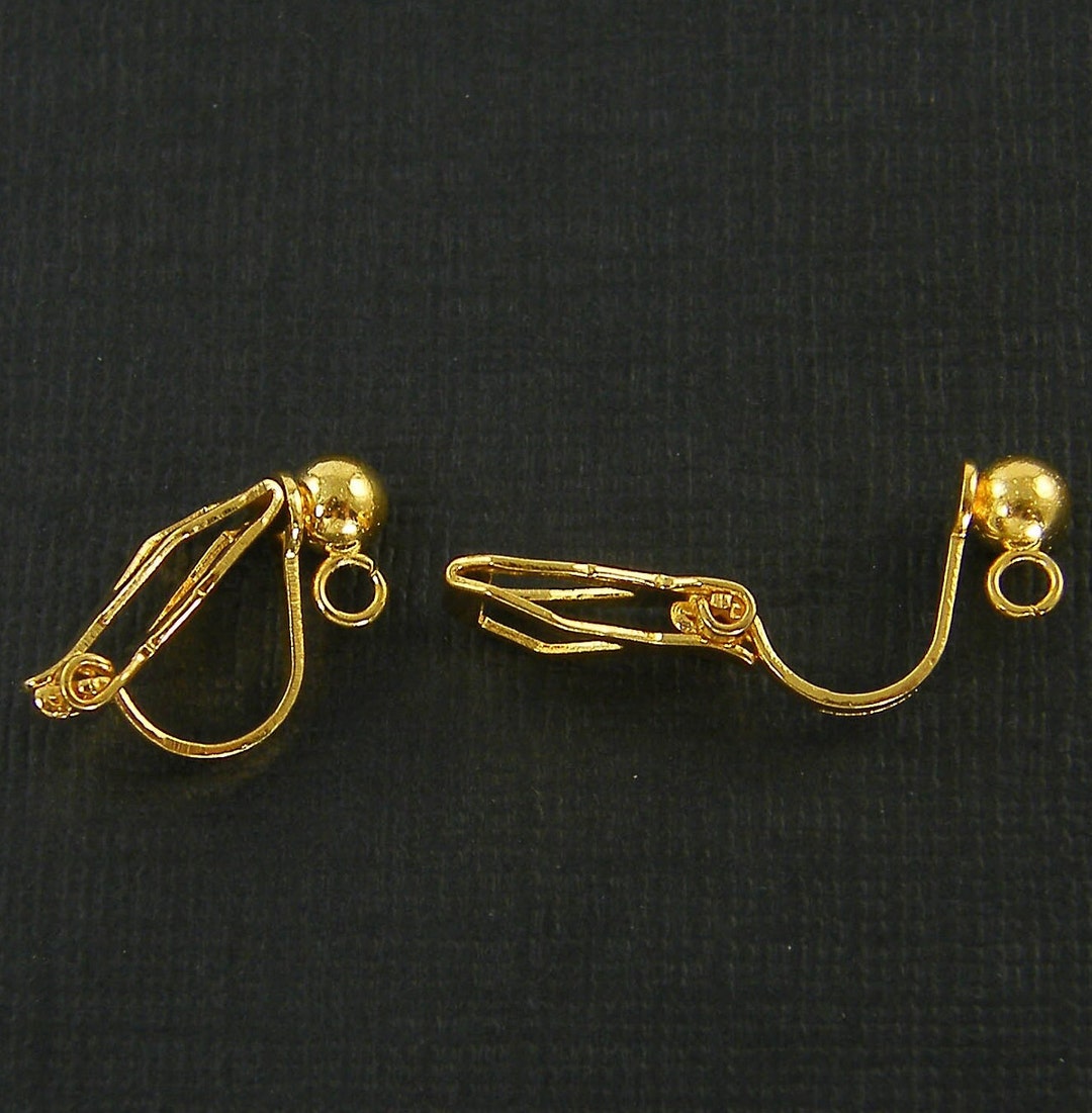 Small Gold Clip on Earring Findings, Gold Full Ball With Loop Clip ...