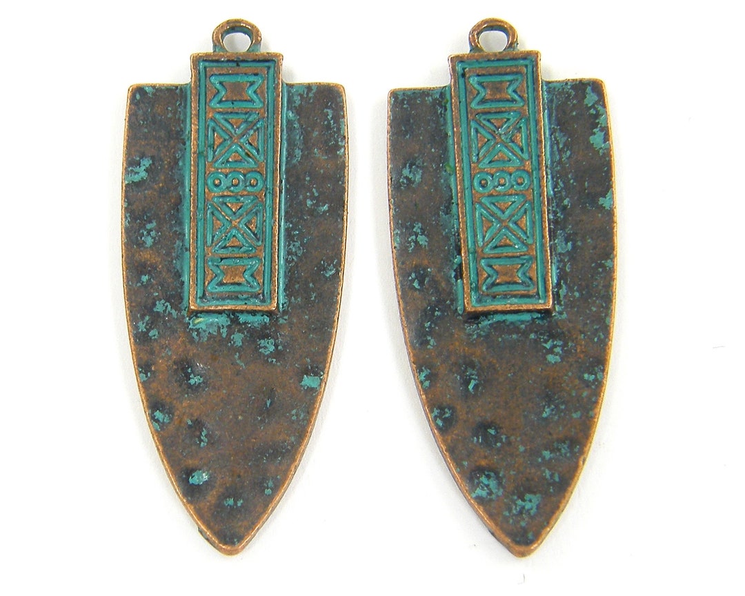 Shield Earrings Findings, Verdigris Green Patina Antique Copper Spear ...