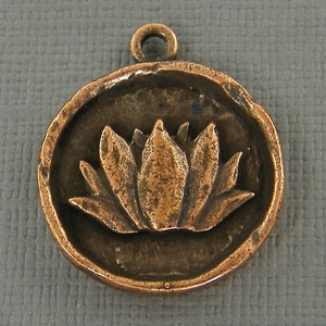 Antique Copper Lotus Flower Charm, Round Copper Lotus Blossom Pendant ...