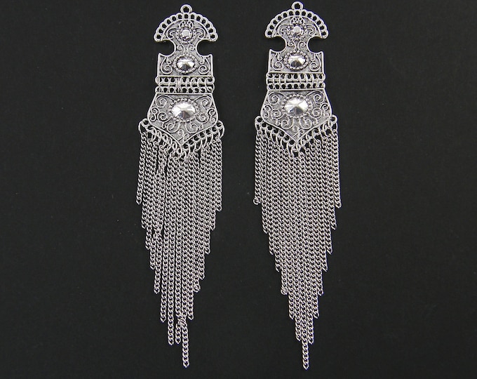 Antique Silver Fringe Earring Findings Dangles, Long Chain Tassel ...