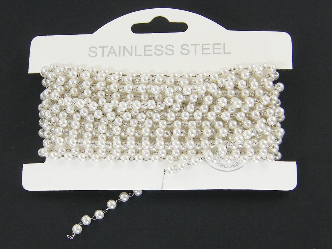 3mm White Pearl Bead Chain, White Silver Necklace Chain, Small White ...
