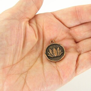 Antique Copper Lotus Flower Charm, Round Copper Lotus Blossom Pendant ...