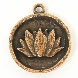 Antique Copper Lotus Flower Charm, Round Copper Lotus Blossom Pendant ...