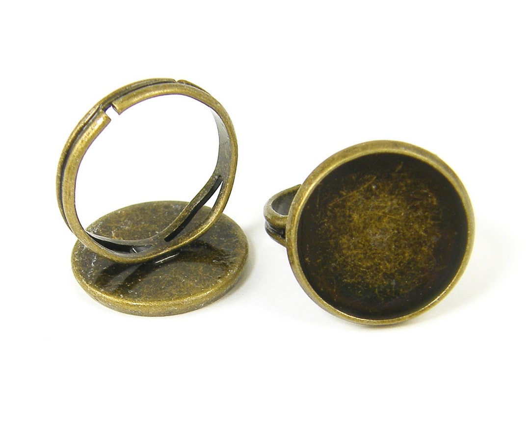 4 Pcs 16mm Antique Brass Ring Blank 16mm Round Adjustable Bezel Ring ...