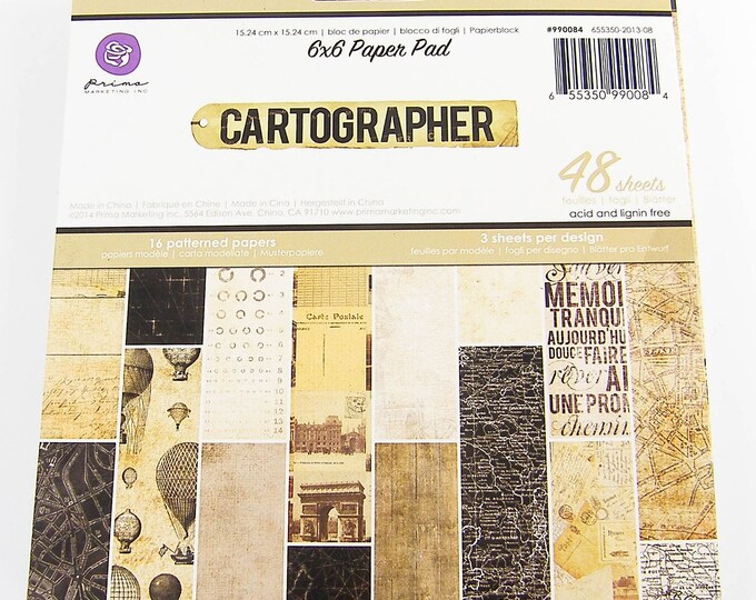 Cartographer Paper Pad 6x6 Inch Sepia Vintage Map Style Scrapbooking ...