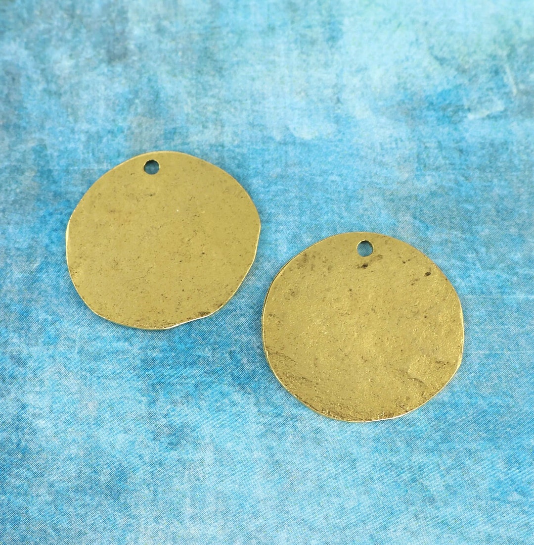 Hammered Round Gold Rustic Coin Tribal Circle Charm - Gold Plated ...