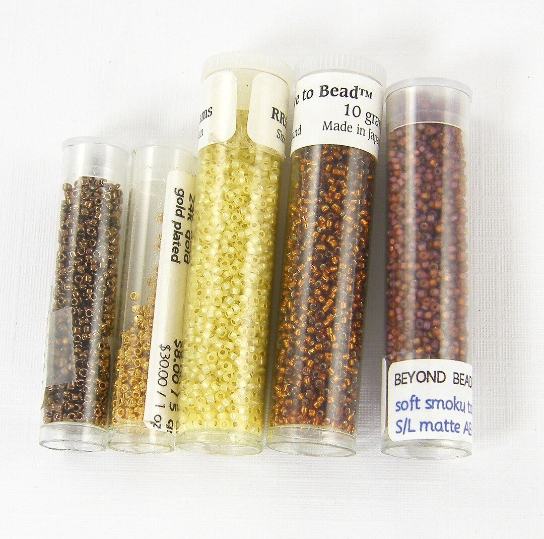Bronze Yellow Copper and Gold Seed Bead Assortment, Destash Size 15 ...