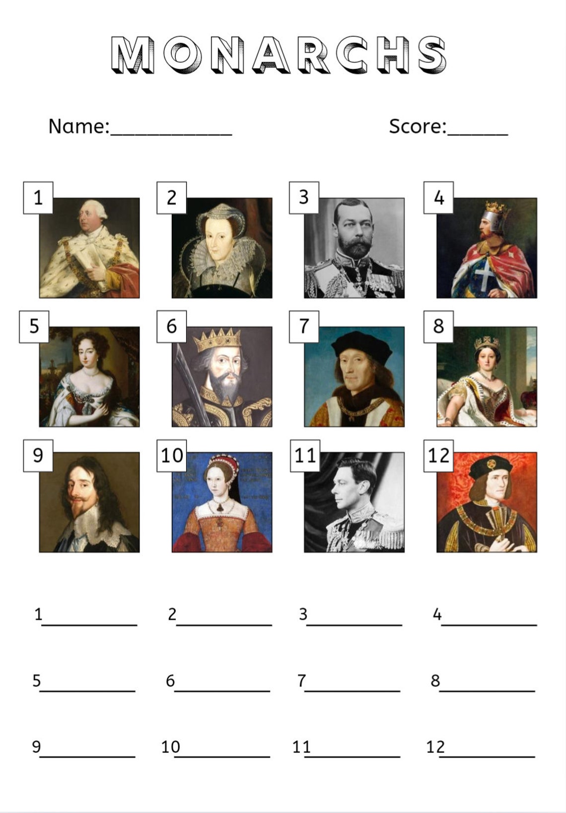 Monarchy Picture Quiz Download, Kings and Queens Picture Quiz, British ...