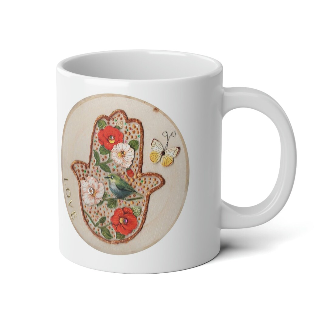 Happy Hamsa Love Mug, 20oz Pottery Mug Handmade Protection Gift Hama ...