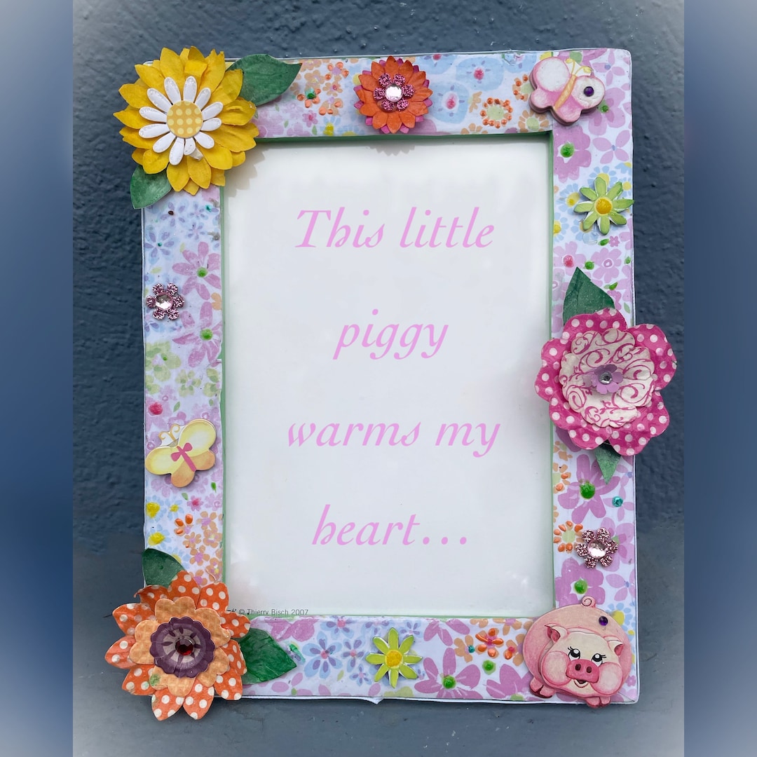 Sparkly Piggie Flower Picture Frame 5x7, Cute Pig Decor, Fun Photo ...