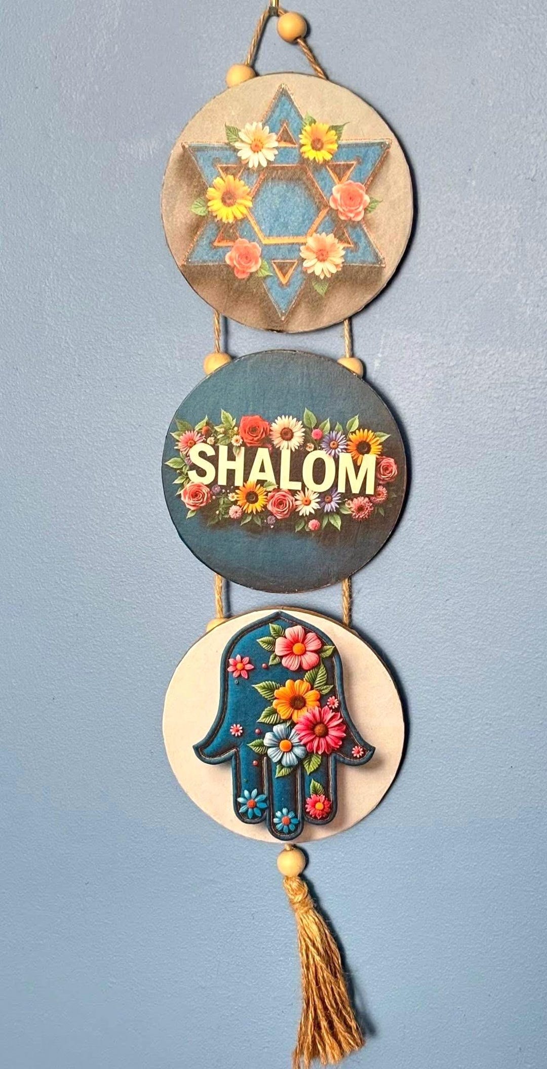 Jewish Art | Jewish Themed Wall Hanging | Magen David ~ SHALOM | Hamsa ...
