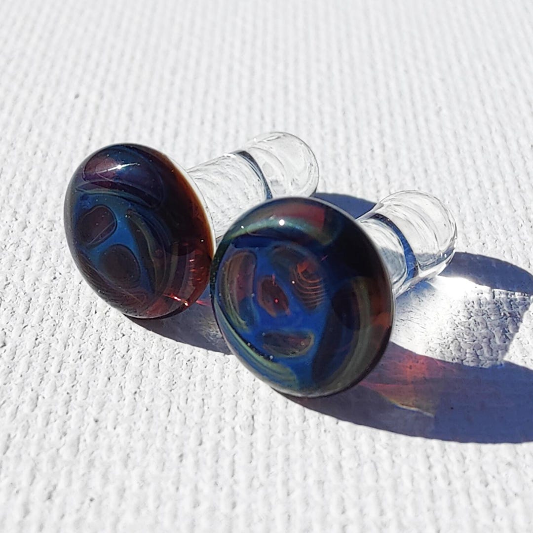 2 Gauge Blue Design Glass Plugs Single Flare Pair With O-rings (1123 ...
