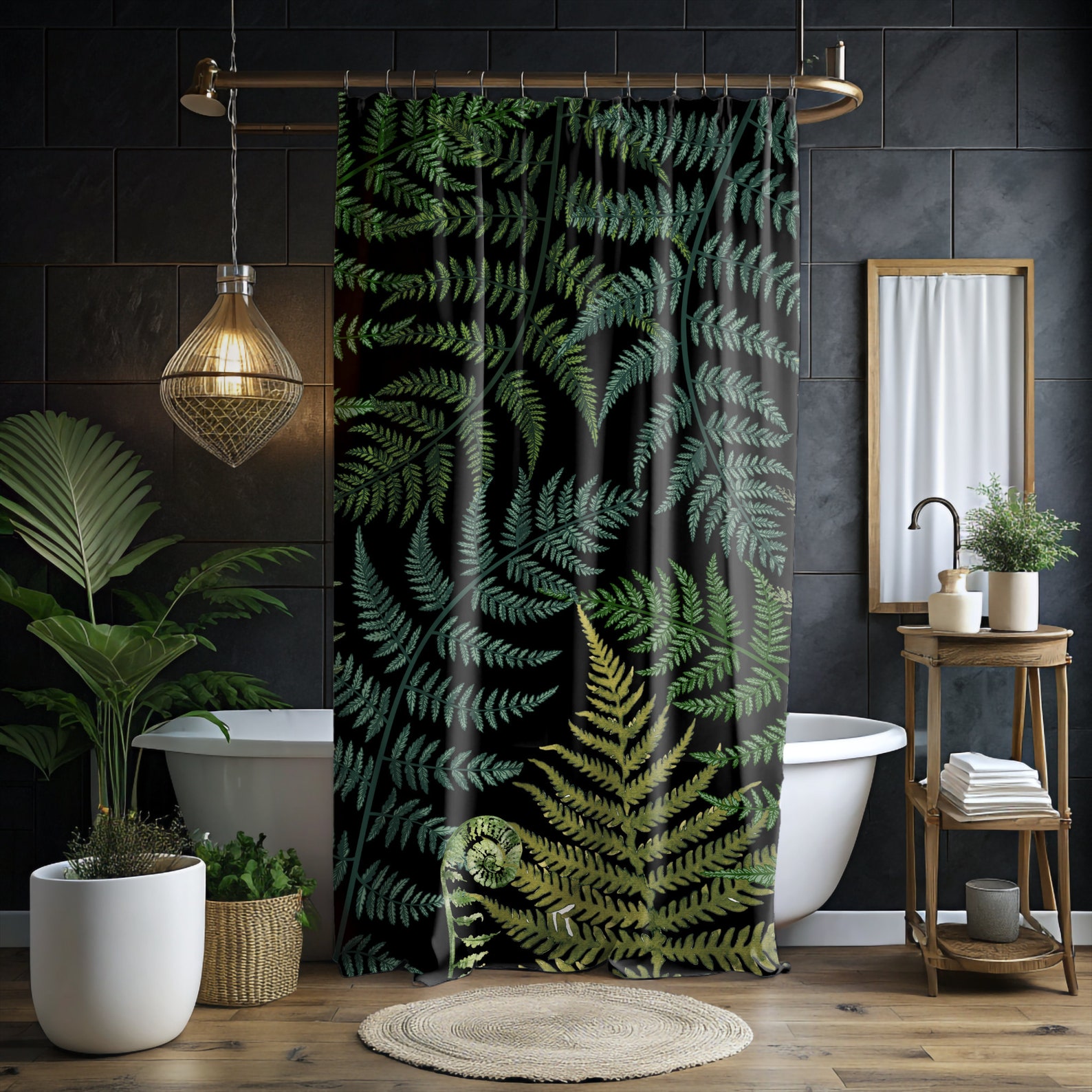 Lush Green Fern Shower Curtain, Dark Cottagecore Bathroom Decor, Extra ...