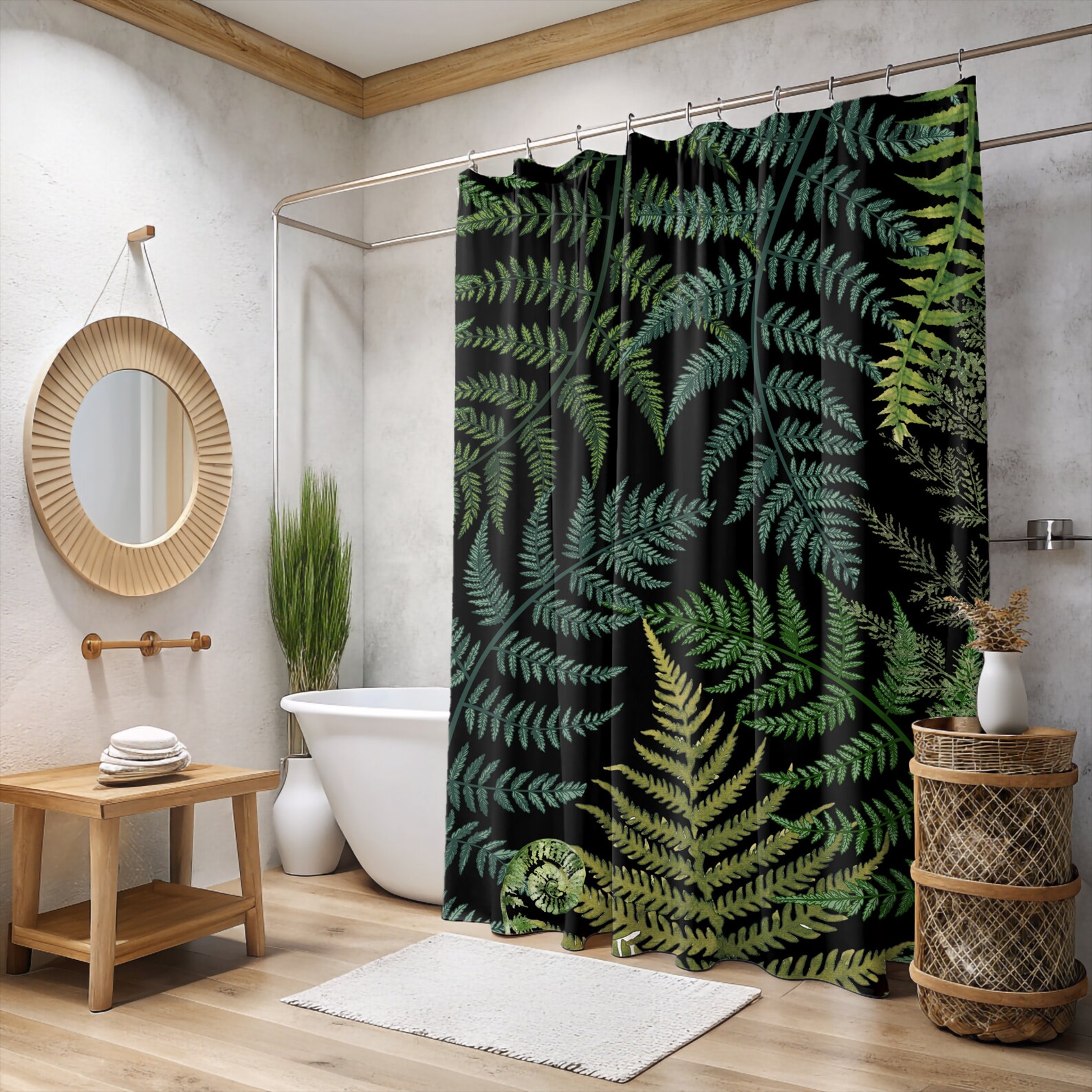 Lush Green Fern Shower Curtain, Dark Cottagecore Bathroom Decor, Extra ...