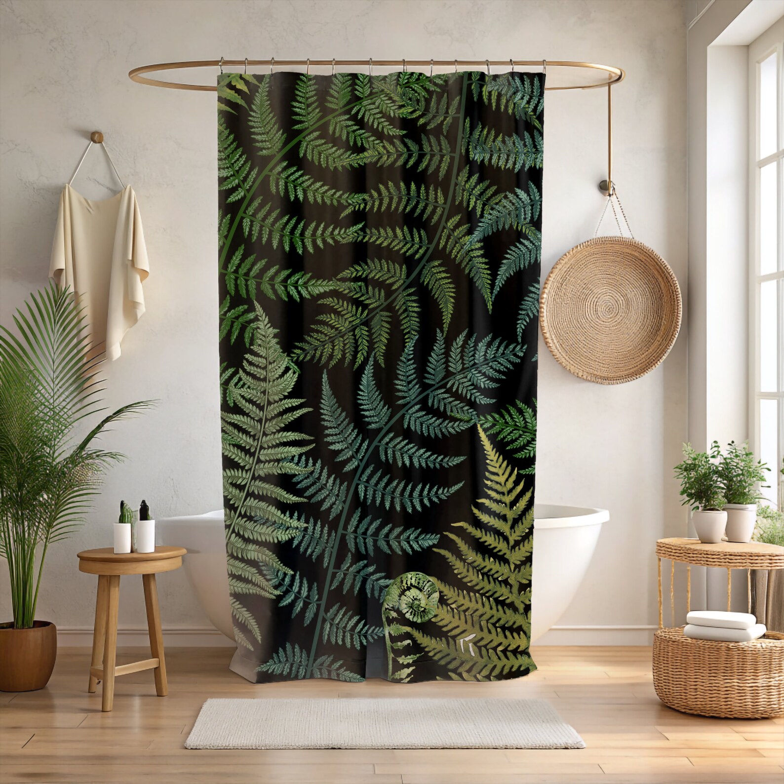 Lush Green Fern Shower Curtain, Dark Cottagecore Bathroom Decor, Extra ...