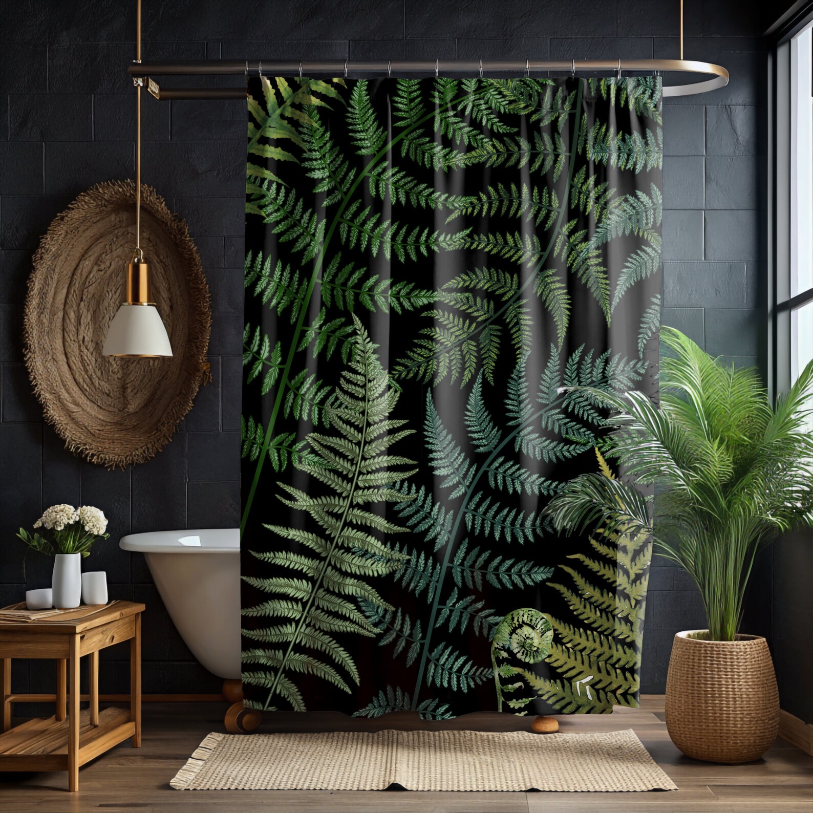 Lush Green Fern Shower Curtain, Dark Cottagecore Bathroom Decor, Extra ...