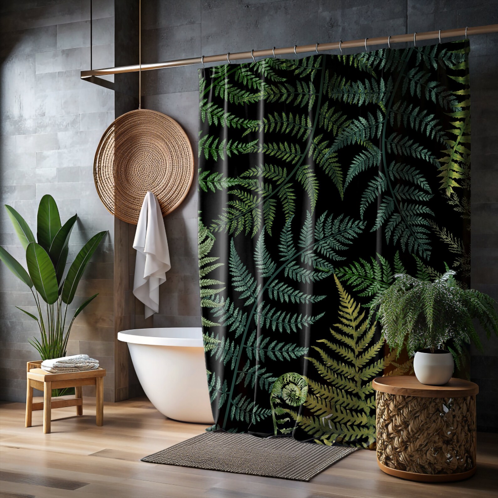 Lush Green Fern Shower Curtain, Dark Cottagecore Bathroom Decor, Extra ...