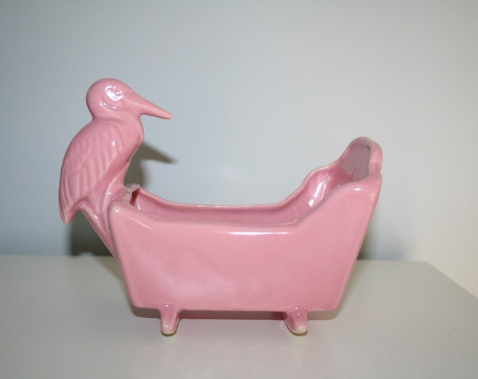 Vintage Pink Baby Cradle With Stork Planter - Etsy