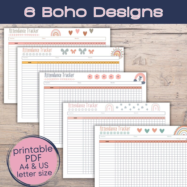 Printable Student Attendance Tracker | Boho Attendance Log | Home ...