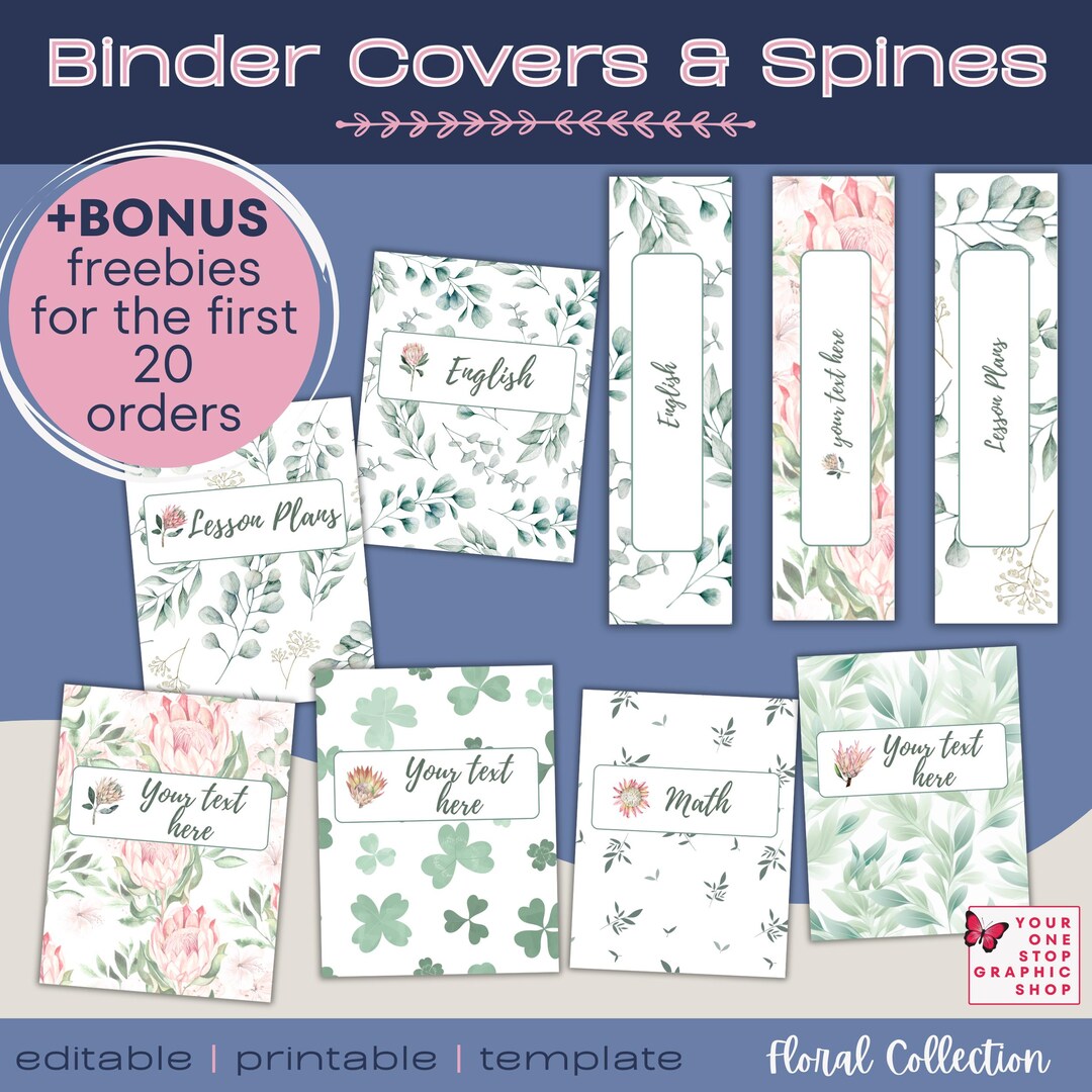 Binder Covers + Spines | Editable Template | 6 Floral Patterns ...