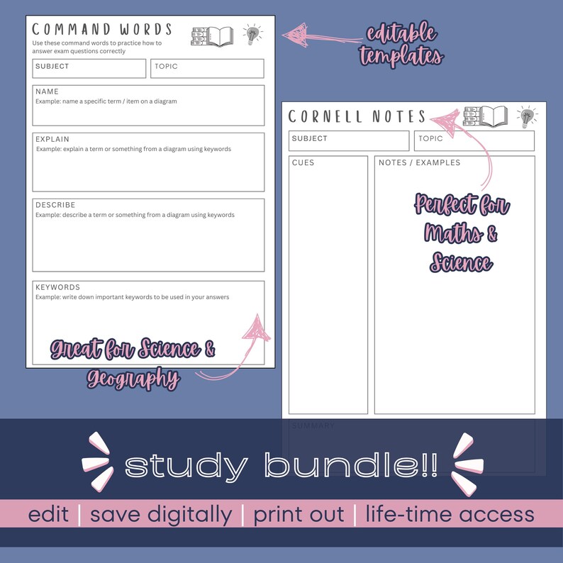 Study Templates | Mind Maps | Cornell Notes | Digital Download ...
