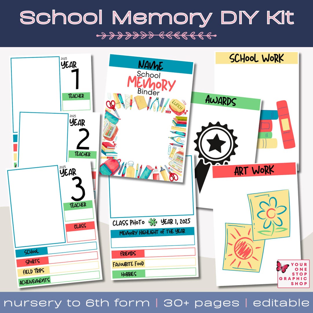 School Memory DIY Kit | Year in Review | Printable Pages Nursery to 6th ...