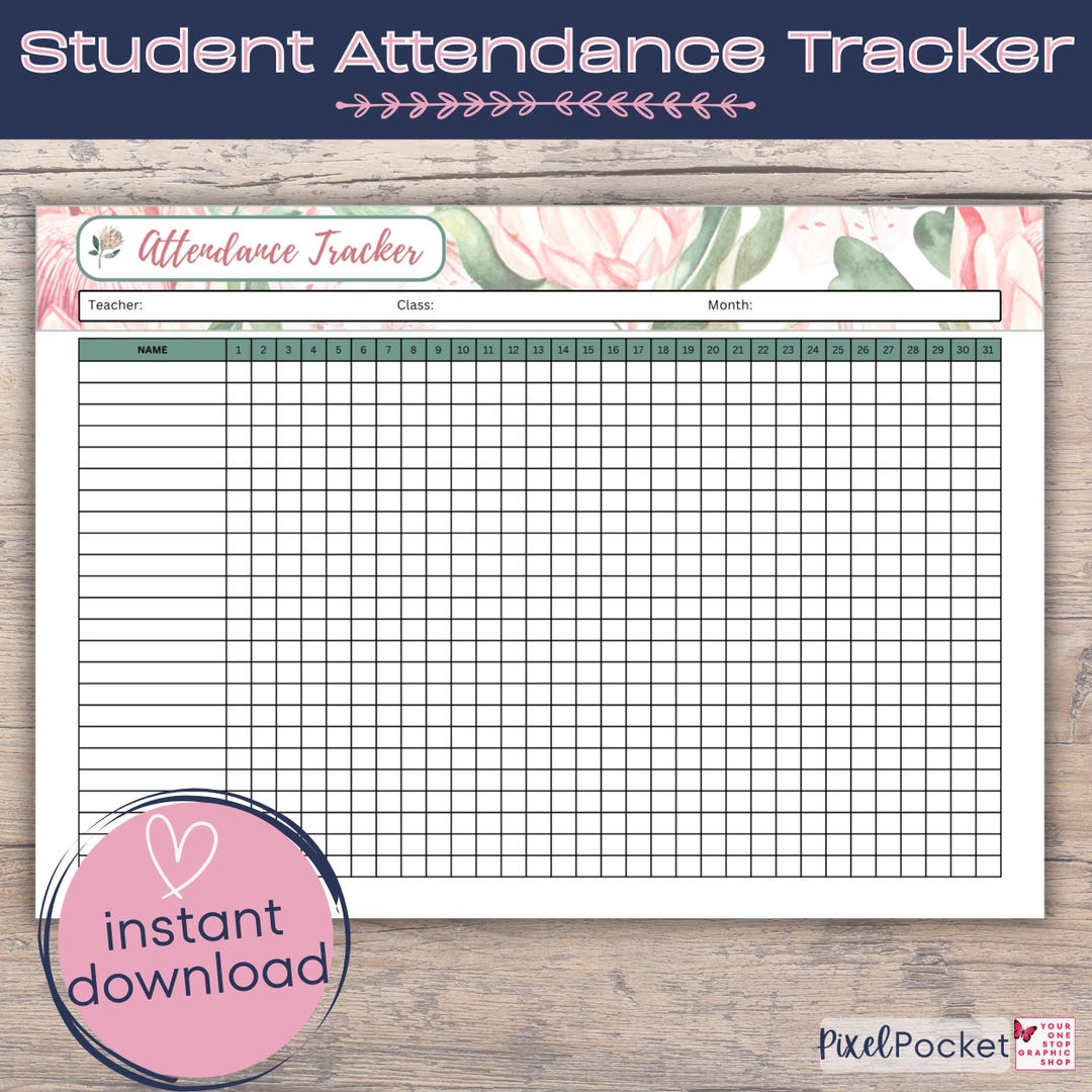Printable Student Attendance Tracker | Floral Attendance Log | Home ...