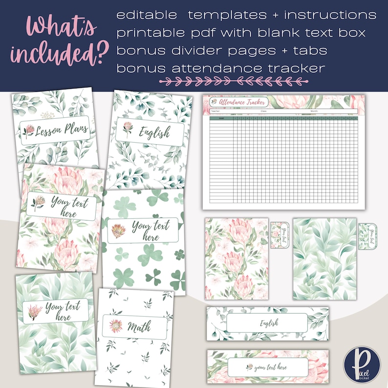 Binder Covers + Spines | Editable Template | 6 Floral Patterns ...