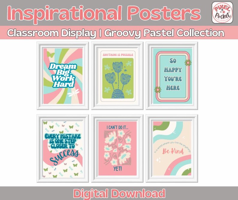 Groovy Pastel Classroom Posters Set of 6 Affirmation Station Classroom ...