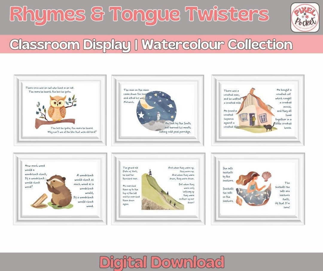Nursery Rhyme & Tongue Twister Posters Set of 8 Classroom Display ...