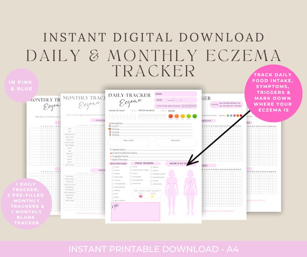Eczema Log:monthly/daily Tracker Skin Symptoms, Triggers, Remedies ...