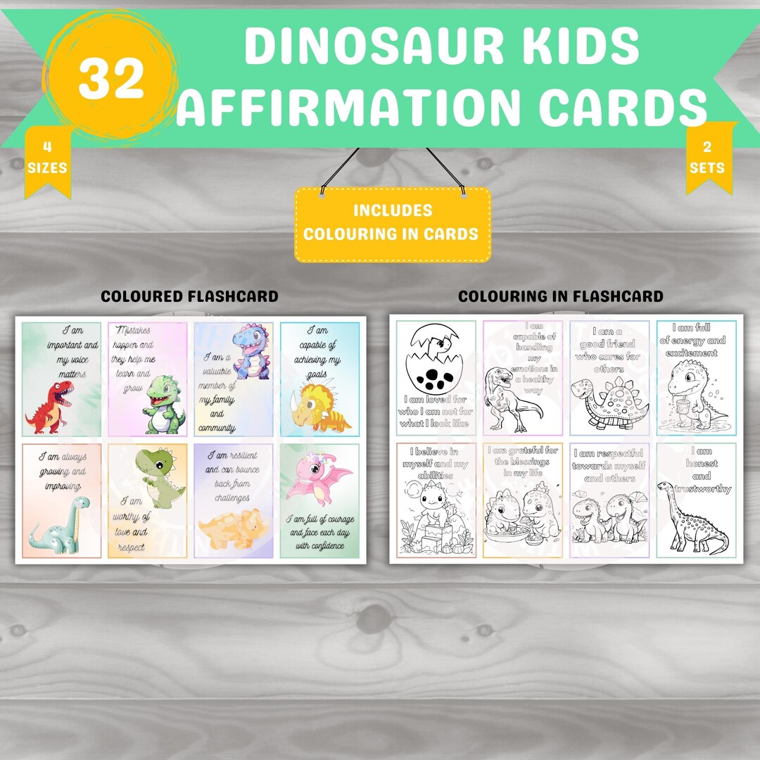 32 Positive Affirmation Cards for Kids 32 Dinosaur Affirmation Cards 32 ...