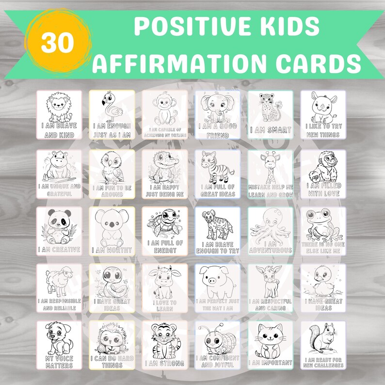 30 Positive Affirmation Cards for Kids Daily Affirmations Animal ...