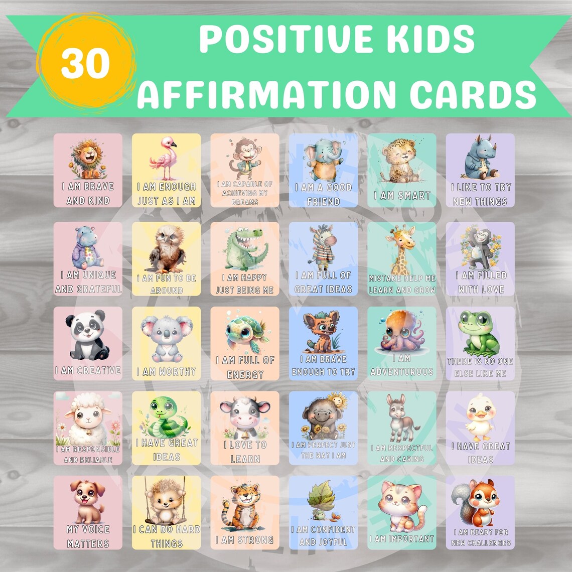 30 Positive Affirmation Cards for Kids Daily Affirmations Animal ...