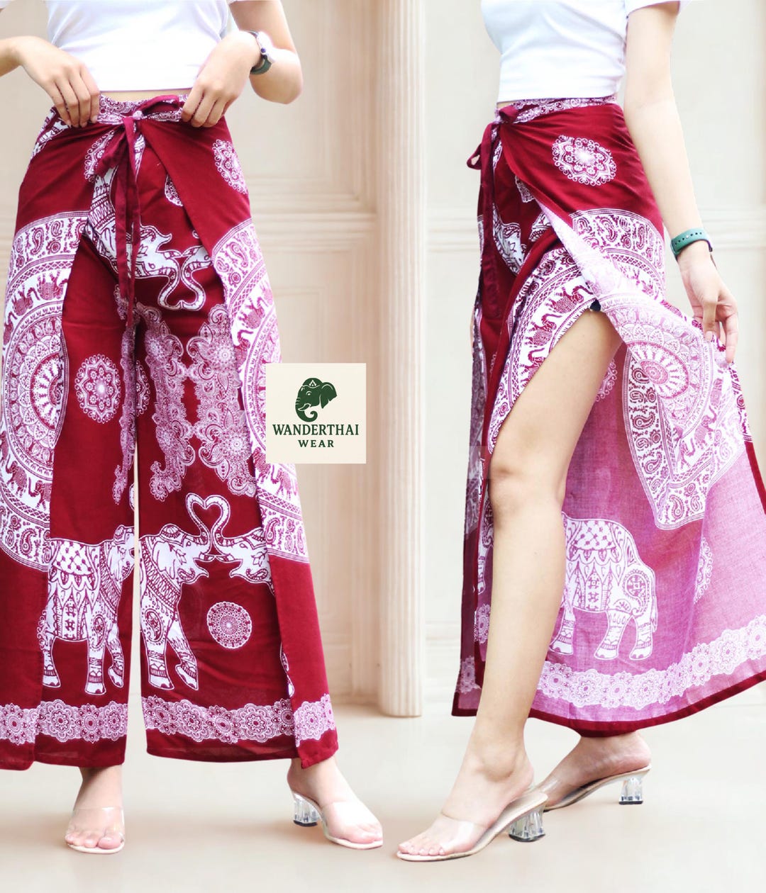 Boho Elephant Mandala Rayon Wrap Pants: Handmade Thai Trousers - Etsy