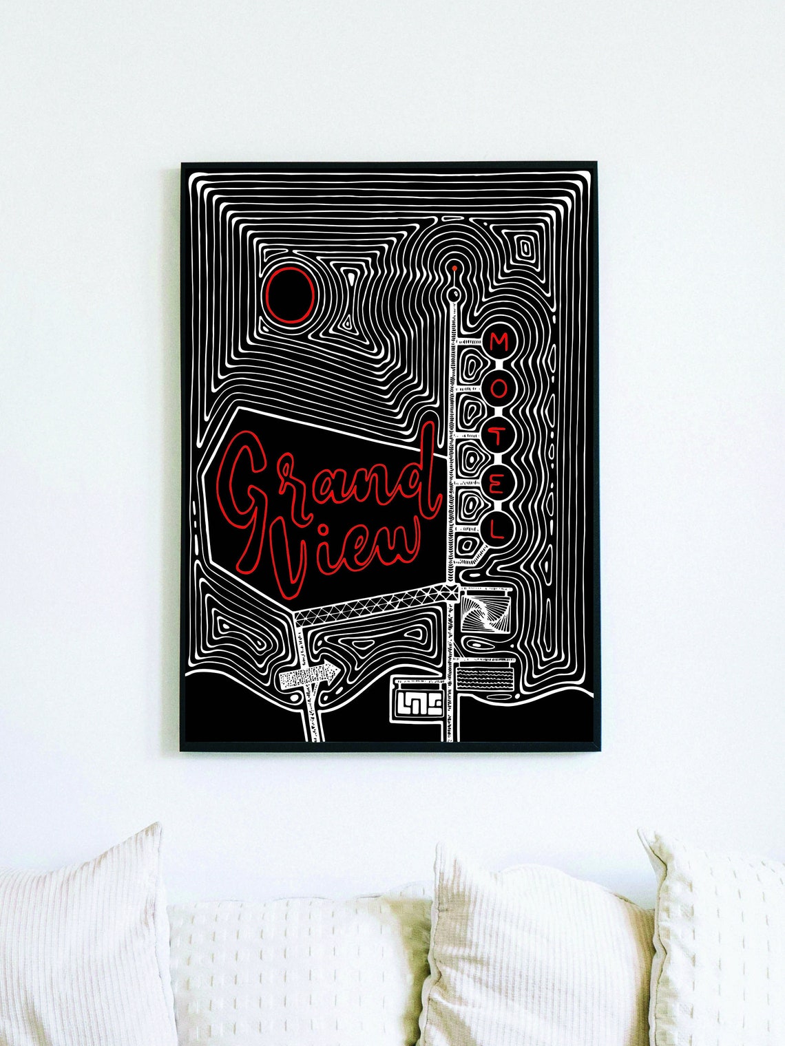 Motel Sign Line Art Graphic Poster - Etsy