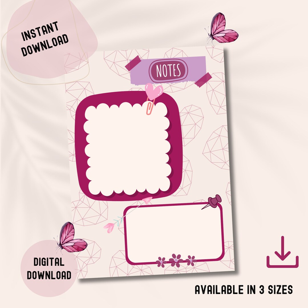 Digital Notes, Instant Download PDF, Printable, Note Taking Template ...