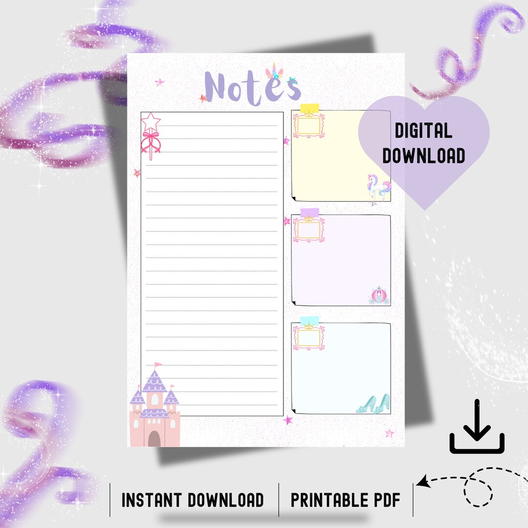Digital Notes, Instant Download PDF, Printable, Note Taking Template ...