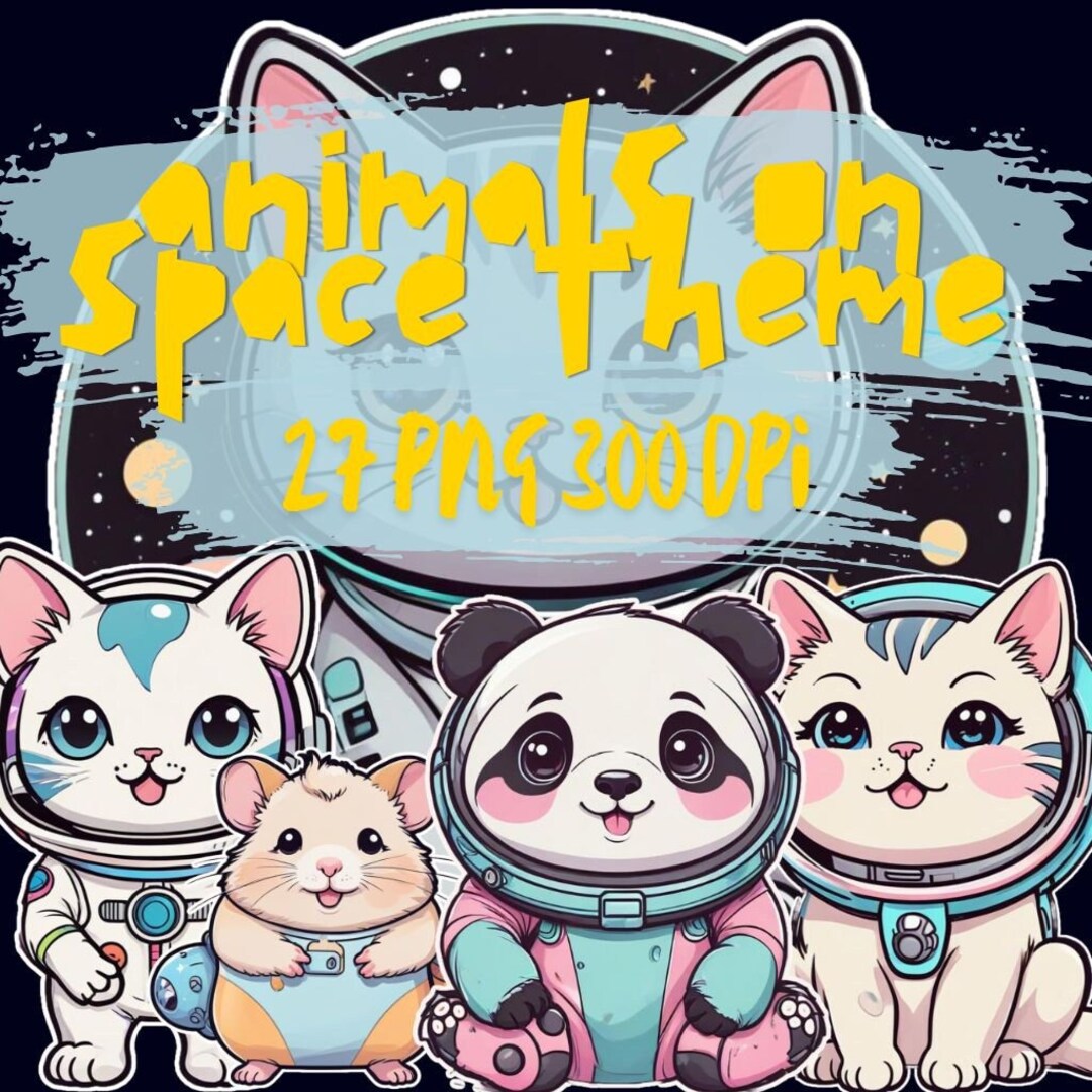 Cute Space Pets Clip Arts 27pc PNG Space Cats, Space Pandas, Space ...