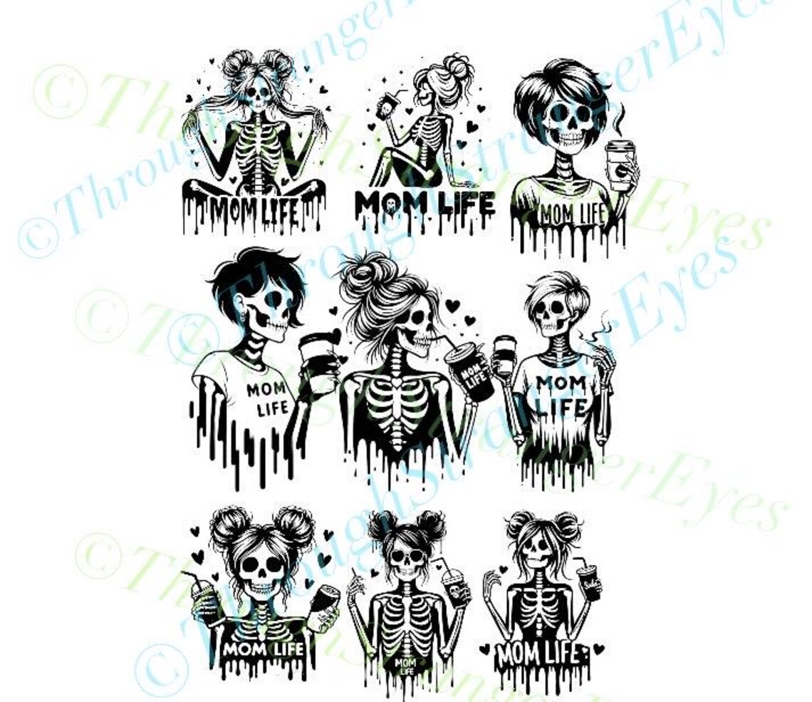 Ten 10 Mom Life Svg Png Bundle Layered Black and White Trippy Goth Punk ...